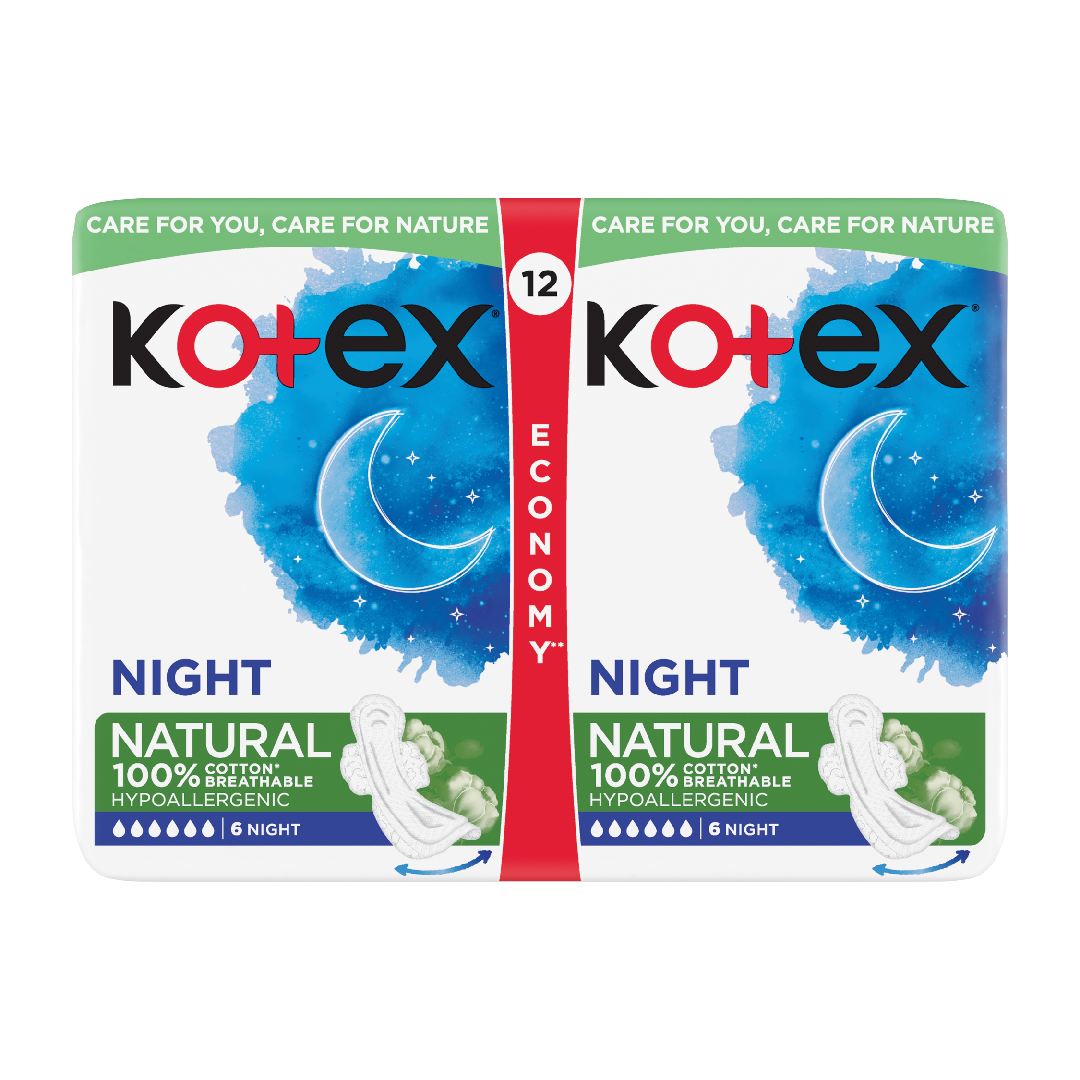 Absorbante Natural Night, 12 bucăți, Kotex - Confort și Protecție